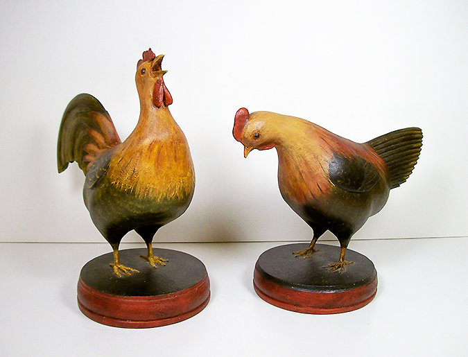 Folk Art Rooster & Hen Frank Finney Virginia Artist
