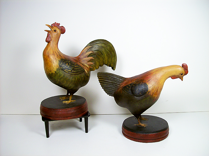 Folk Art Rooster & Hen Frank Finney Virginia Artist